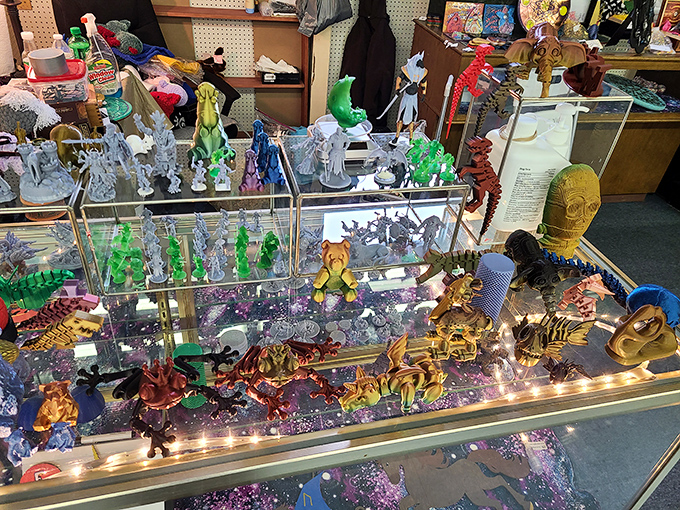 Miniature figures arranged with museum-worthy precision. Somewhere, a collector is hyperventilating at the sight of that limited edition dragon.