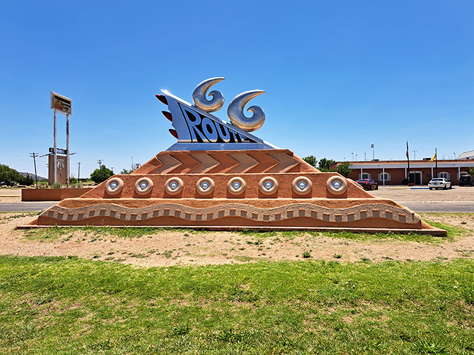 From this angle, you can appreciate how the monument's design echoes the undulating rhythm of the open highway.