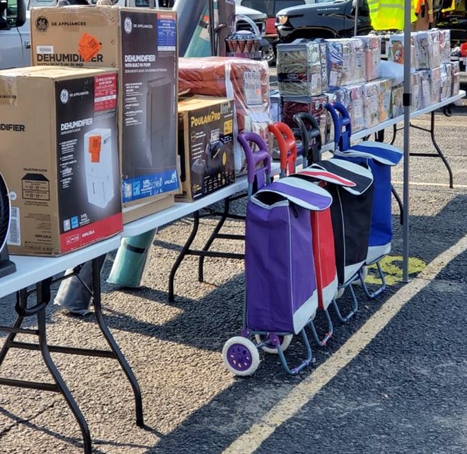 Shopping carts and dehumidifiers &ndash; practical meets peculiar in the outdoor displays. One person's "too much stuff" becomes another's perfect find. 