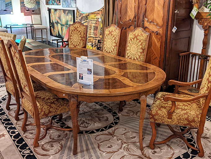 This isn't just furniture shopping—it's time travel with price tags. That burl wood table has probably hosted more interesting conversations than most people.