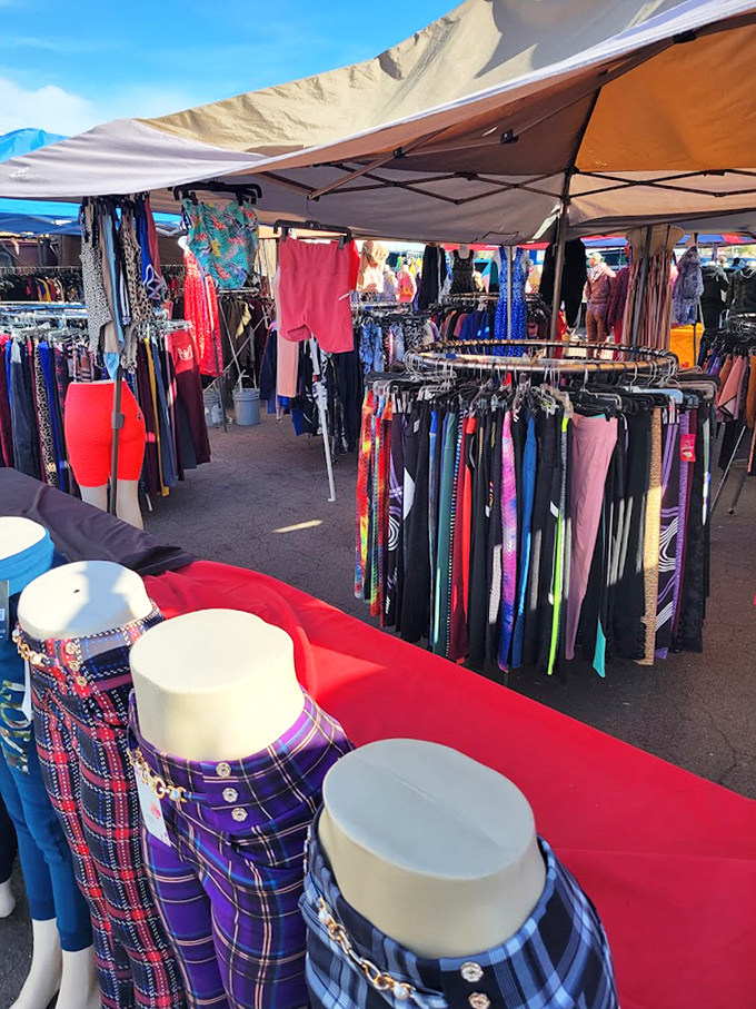 Fashion finds under canvas canopies where savvy shoppers hunt for deals. Those plaid pants are either terrible or brilliant&mdash;only you can decide.