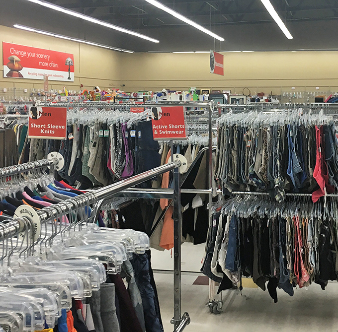 Men's shorts and activewear hang ready for their second act &ndash; athletic aspirations included at no extra charge.