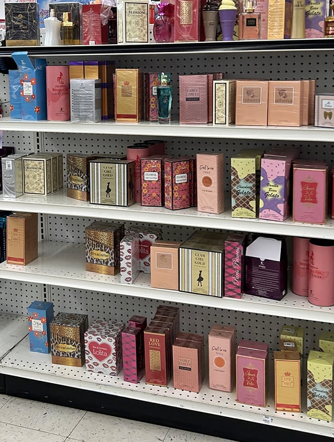 Designer fragrances that smell like savings, lined up like soldiers ready to make you feel fancy for pennies.