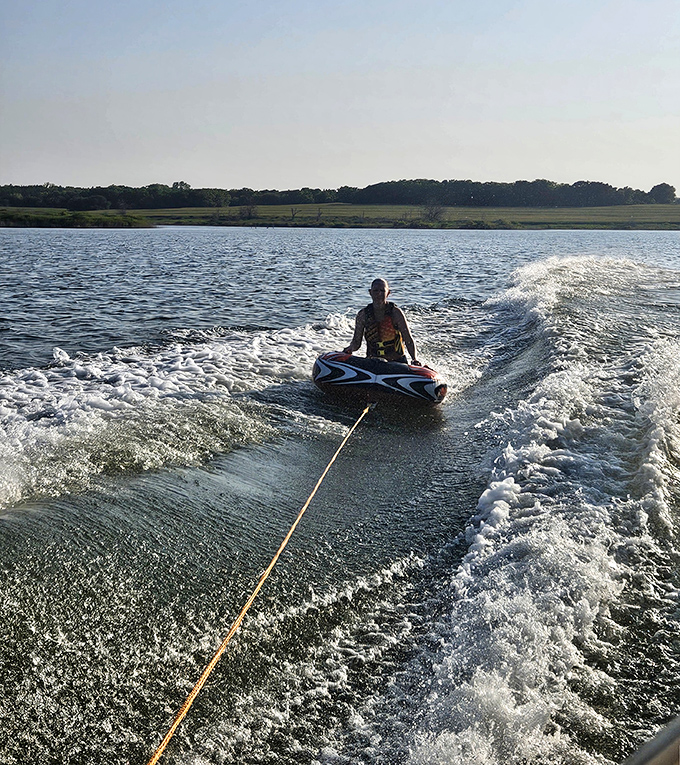 Water skiing at Milford: where "working from home" takes on an entirely different meaning. The wake tells stories of summer freedom.