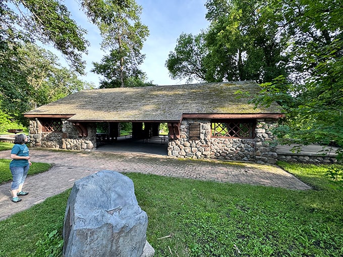 The rustic stone picnic shelter embodies that classic CCC craftsmanship&mdash;they built things to outlast us all.