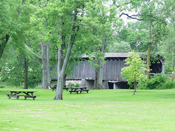 Perfect picnic territory awaits with tables strategically placed for bridge-viewing while enjoying your Wisconsin cheese and sausage.