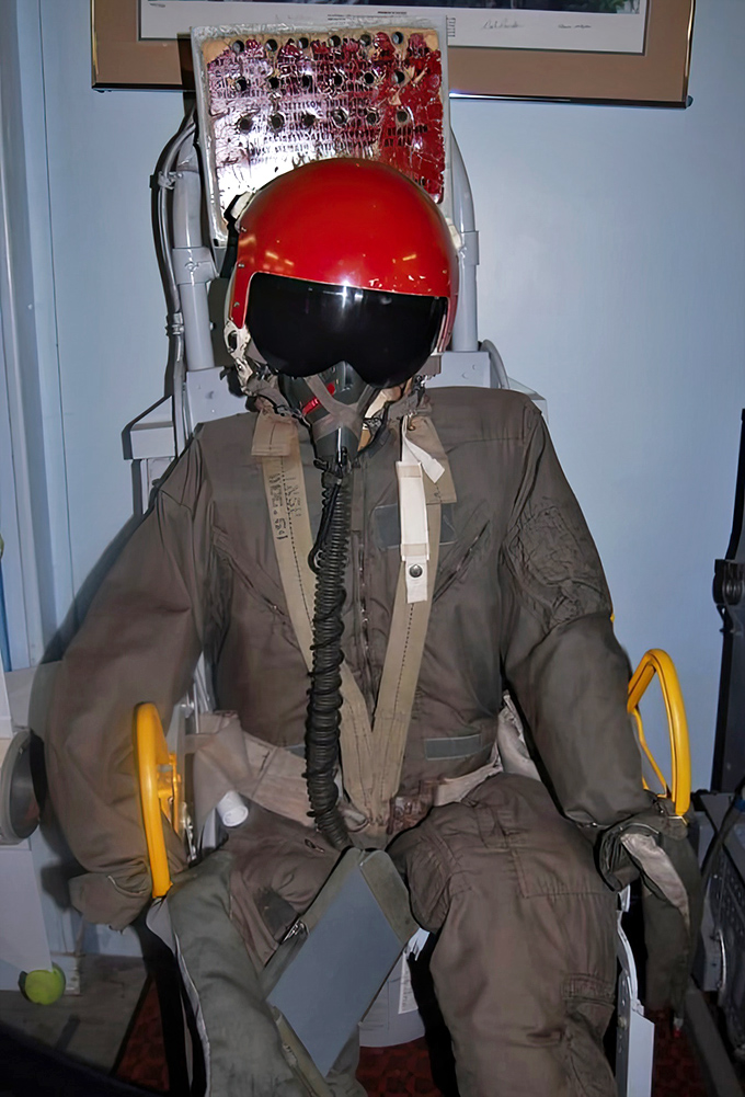 Not your average work uniform! This flight suit and helmet protected pilots pushing the boundaries of speed and altitude in the stratosphere.