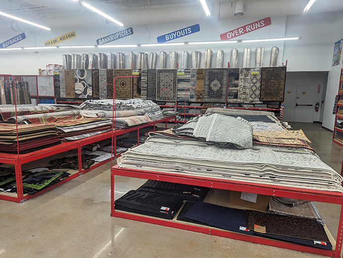 Rug heaven awaits the home decorator on a budget. Like an archaeological dig, each layer reveals new patterns, textures, and possibilities.