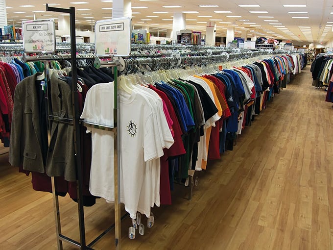 The clothing section rivals department stores, minus the aggressive cologne spritzers and muzak versions of '80s hits.