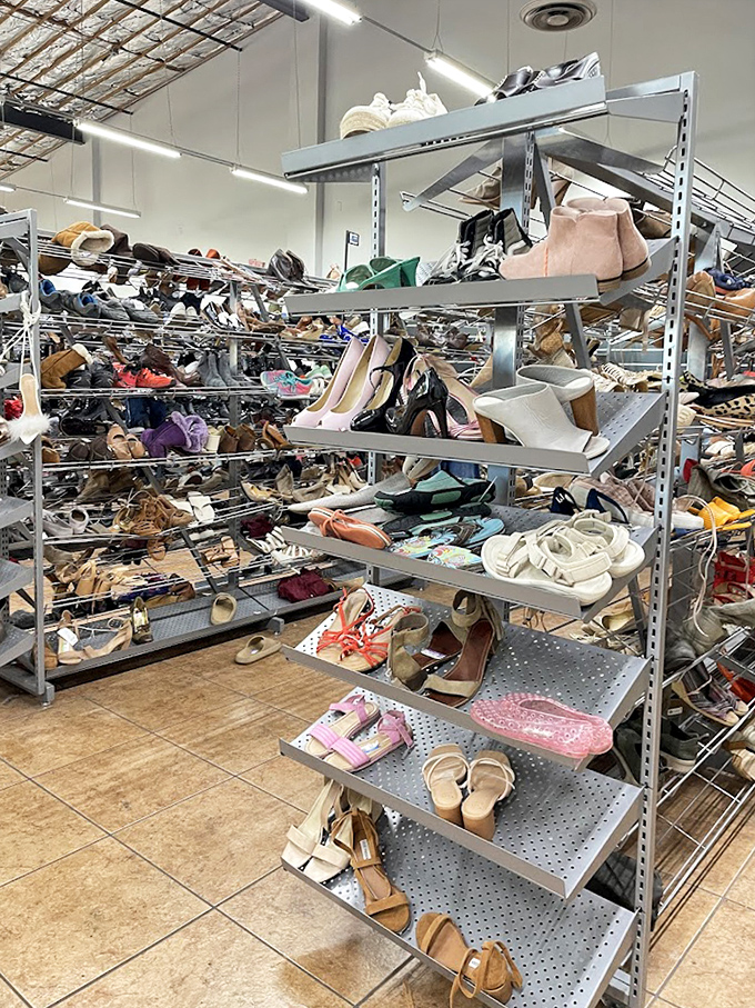 Shoe paradise for the fashion-forward bargain hunter. Barely-worn designer heels and practical flats coexist in this footwear democracy where patience pays off.