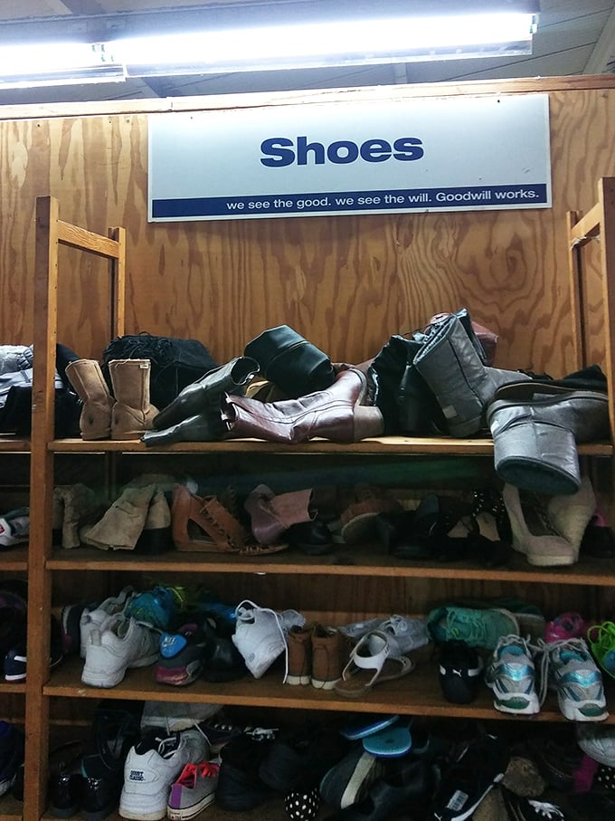 The shoe section resembles an archaeological dig of footwear fashion, each shelf a different stratum of style evolution.