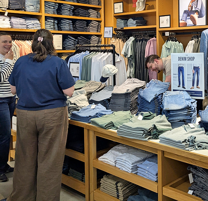 Denim diplomacy in action&mdash;where finding the perfect pair of jeans brings together shoppers in the universal language of "these make me look good."