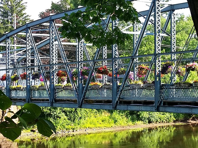 From this angle, you can almost hear the bridge whispering, "Yes, I used to carry Model Ts, but I much prefer carrying petunias."