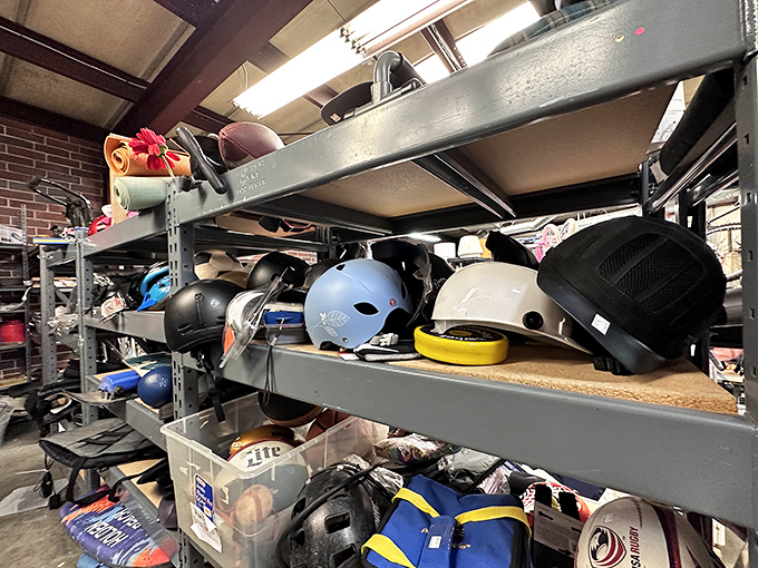 Helmets, sports gear, and adventure equipment galore. For the price of one new helmet, you could outfit an entire neighborhood kickball league.