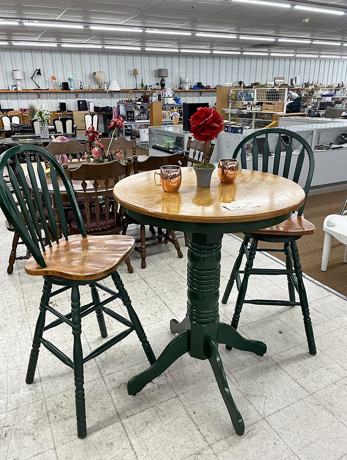 This farmhouse-style dining set with copper mugs staged just so&mdash;it's like walking into a Pinterest board that forgot to add the "$500" price tag.
