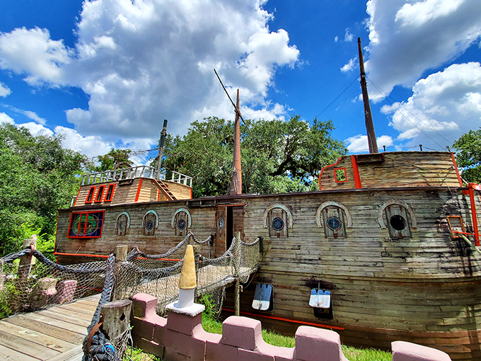 Not your average restaurant—the "Boat in the Moat" proves that landlocked dining can still feel nautical if you're creative enough with architecture.