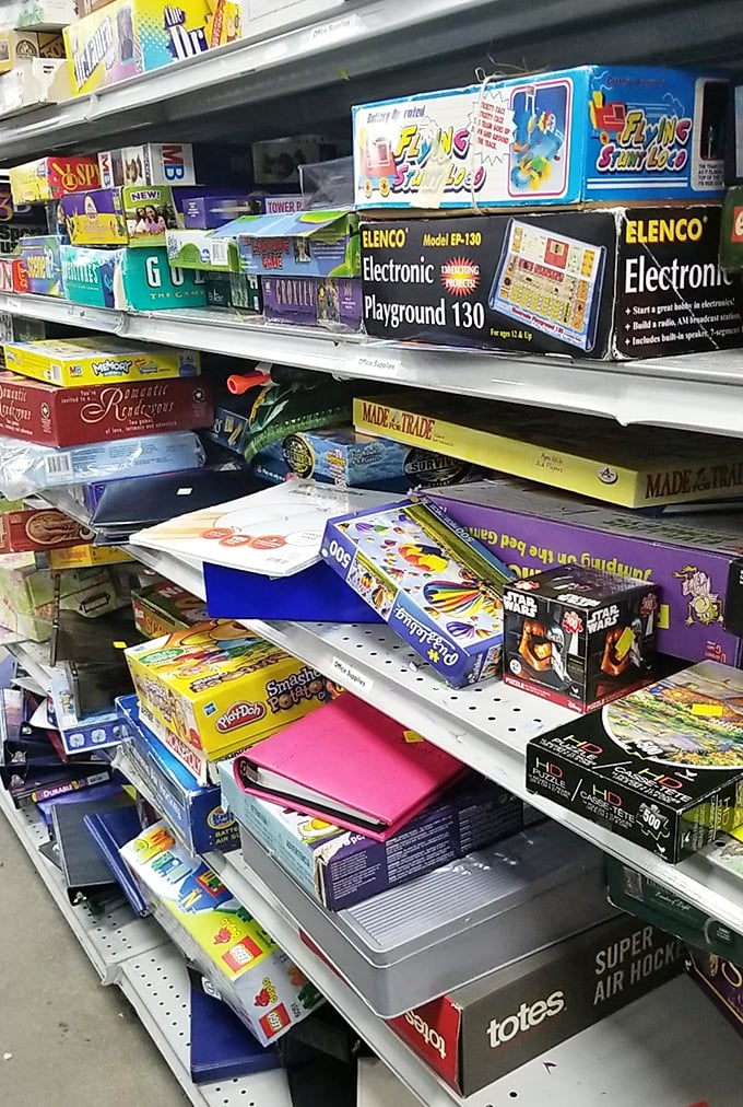 Board game bonanza! Where else can you find childhood nostalgia stacked neatly between Star Wars collectibles and Play-Doh possibilities?