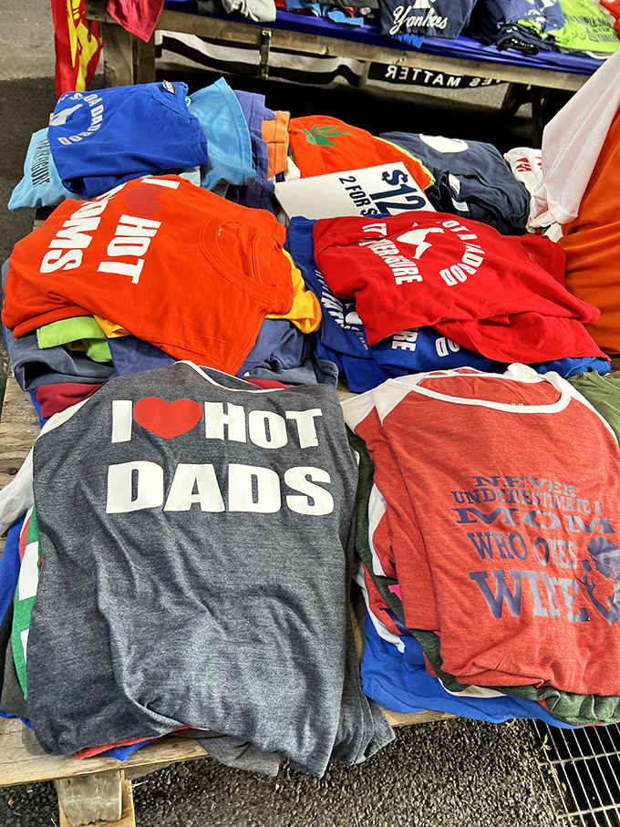 Fashion statements that speak volumes! From cheeky slogans to hometown pride, these shirts tell stories their wearers haven't even imagined yet&mdash;the unofficial uniform of Wednesday market warriors.