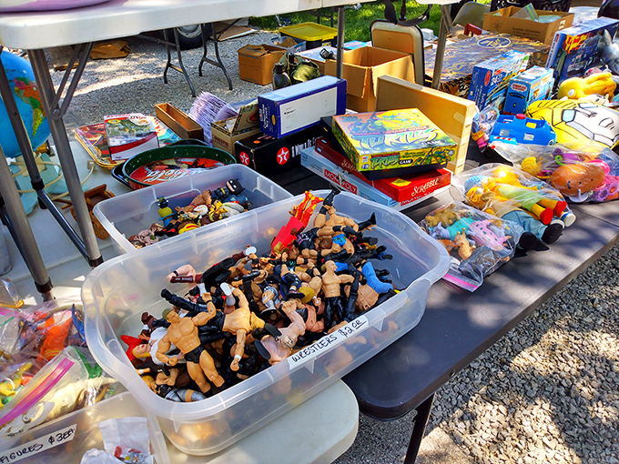 Wrestling figures galore! This plastic tub of tiny titans would send any '80s or '90s kid into a full nostalgia meltdown.