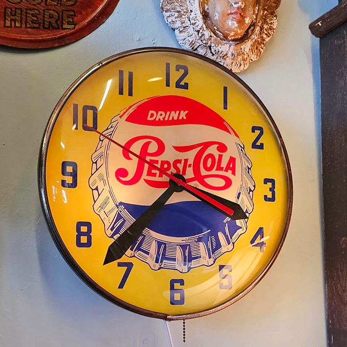 That Pepsi-Cola clock isn't just telling time&mdash;it's preserving it. Imagine the soda fountain where it once hung, tracking coffee breaks and first dates.