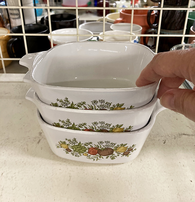 Vintage Corningware with the iconic spice pattern&mdash;the same dishes Grandma used when making those legendary holiday casseroles everyone still talks about.