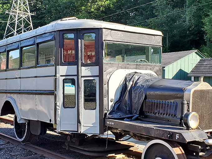 This vintage rail bus represents the ingenuity of early transportation. Part school bus, part train – it's the mullet of the railroad world.