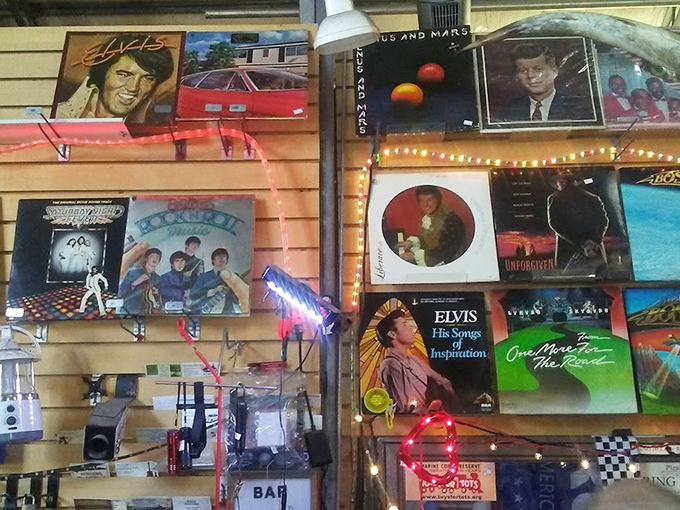 The vinyl wall of fame&mdash;where Elvis, JFK, and forgotten album art create the world's most eclectic gallery exhibition.