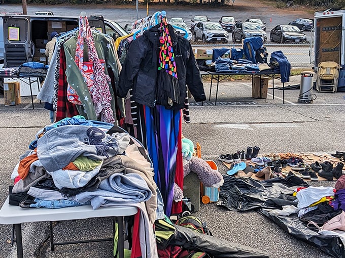 Fashion archaeology at its finest. Each garment rack contains potential style statements from decades past, proving everything old becomes new again.