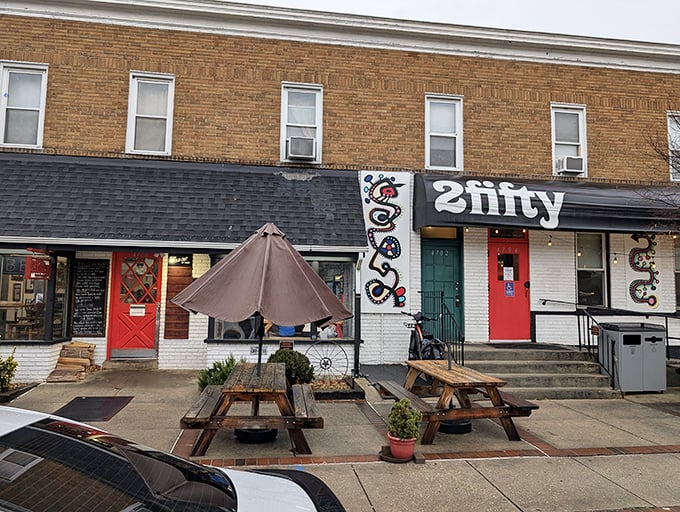 2Fifty Texas BBQ's colorful storefront brings Lone Star flavor to Maryland soil. Those picnic tables have witnessed more food joy than a thousand Instagram posts.