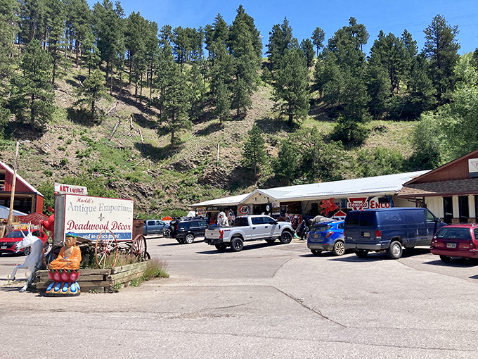 Nestled among the pines, Antique Emporium's rustic exterior promises Wild West treasures within. Deadwood's history never looked so inviting!