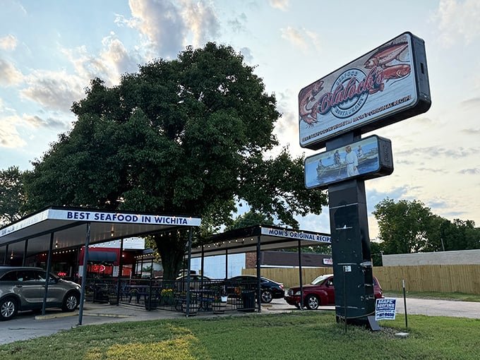 Blalock boldly claims "Best Seafood in Wichita" right on the sign. With that sprawling tree providing shade for happy diners, who are we to argue?