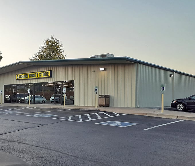 Bargain Thrift's utilitarian building houses extraordinary deals. Sometimes the plainest packages hold the greatest surprises!