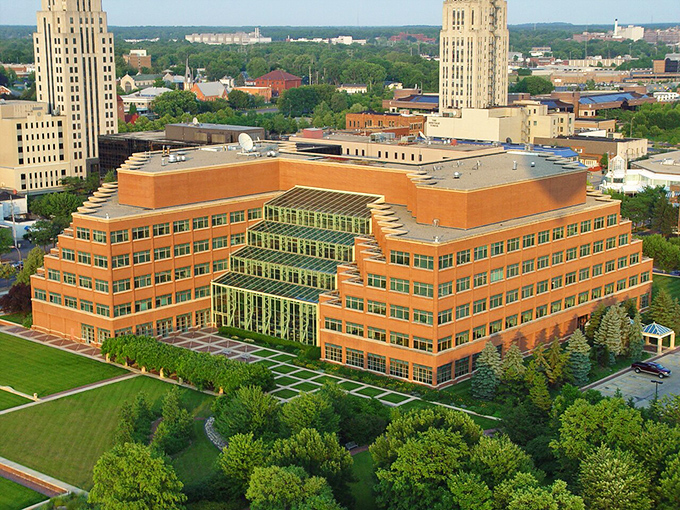 Battle Creek's modern government complex towers over a city where even state employees can enjoy lunch without breaking the bank.