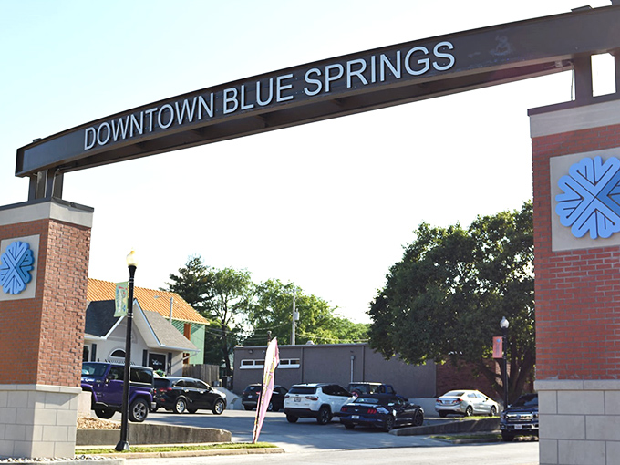 The "Downtown Blue Springs" sign welcomes you to a community where retirement dollars go further than you'd expect.