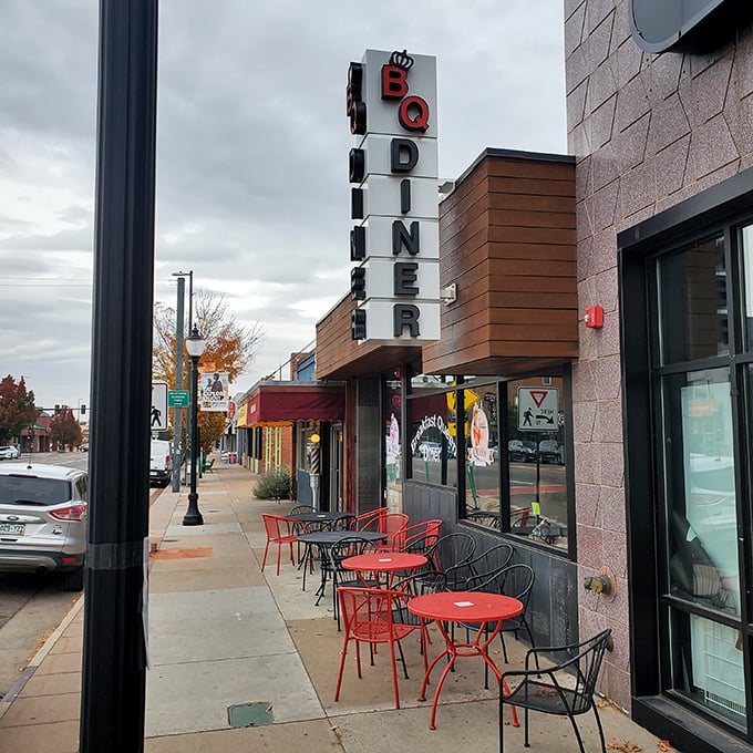 Breakfast Queen's vertical sign commands attention on South Broadway. Those red outdoor tables are perfect for people-watching between bites of pancake.