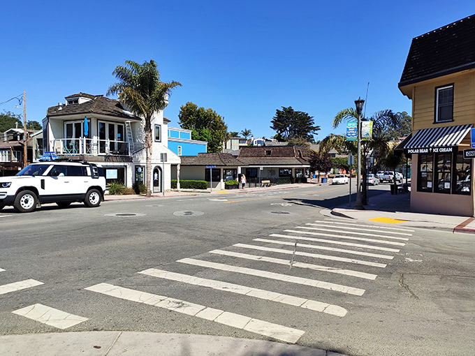 Capitola's rainbow village lines the main street like a box of crayons melted by California sunshine.