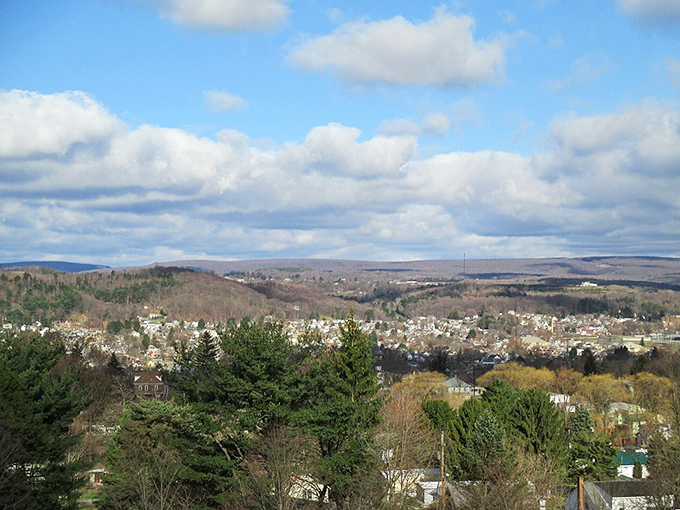 Clearfield's panoramic view reveals a town nestled among Pennsylvania's rolling hills, offering scenic beauty at bargain prices.