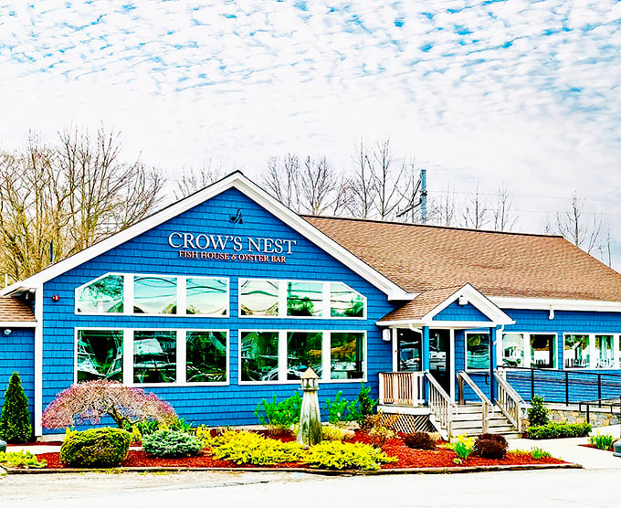 Vibrant blue shingles and picture windows frame a seafood experience that's as beautiful as the coastal gardens surrounding it.