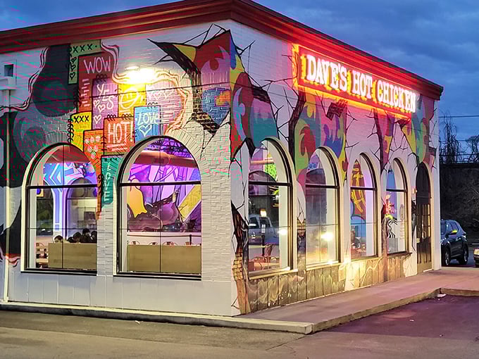Dave's Hot Chicken lights up the night with a psychedelic mural that's as bold as their spice levels.