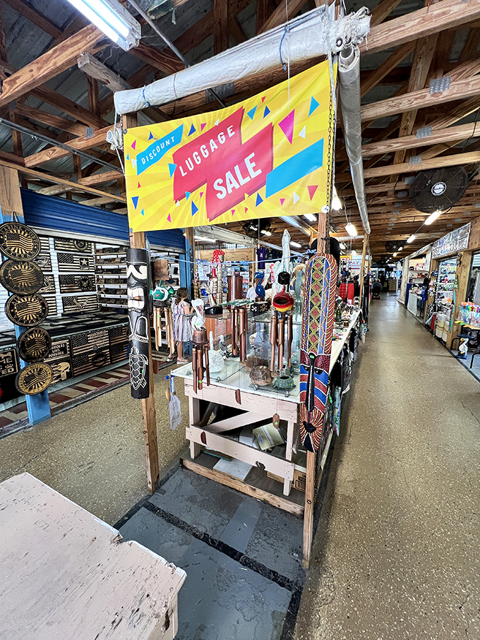 Daytona's shopping marathon! This covered walkway stretches seemingly forever, with treasures waiting at every turn.