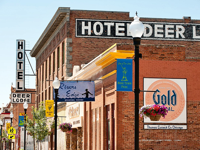 Vintage brick and bold signage&mdash;Deer Lodge's Main Street looks like a movie set where your retirement dollars get star treatment.