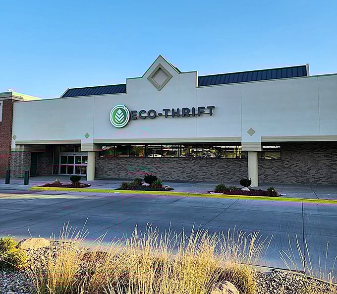 Eco-Thrift's modern exterior breaks the "dusty thrift store" stereotype faster than vinyl records came back into fashion.