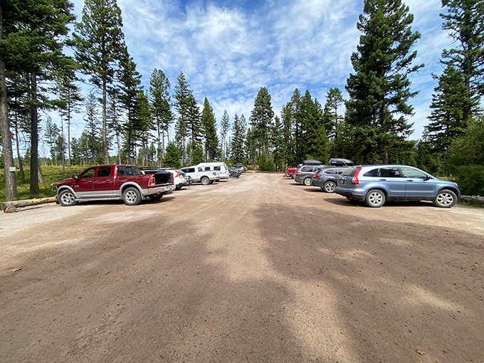Garnet Ghost Town's parking area welcomes modern visitors to a remarkably preserved slice of Montana's mining history.