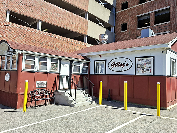 Gilley's tiny diner looks like it was beamed straight from a bygone era. A time capsule of flavor tucked between city buildings.