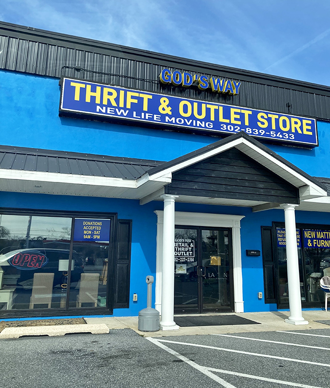 God's Way's electric blue exterior is like a beacon calling bargain hunters to shores where treasures wash up daily.