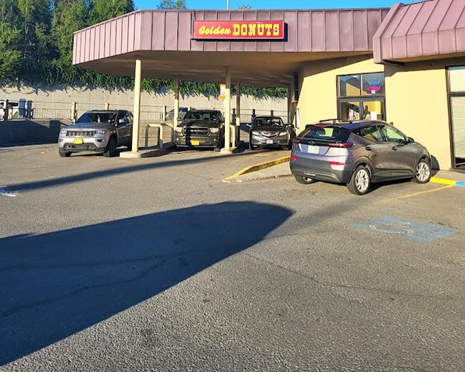 Golden Donuts' covered drive-up design is pure Alaska genius &ndash; stay warm in your car while scoring hot, fresh pastries.