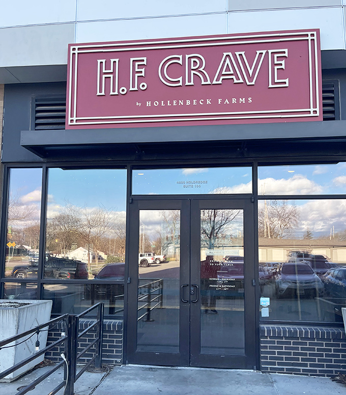 H.F. Crave's sleek signage hints at the farm-to-table philosophy that makes their burgers a cut above the rest.