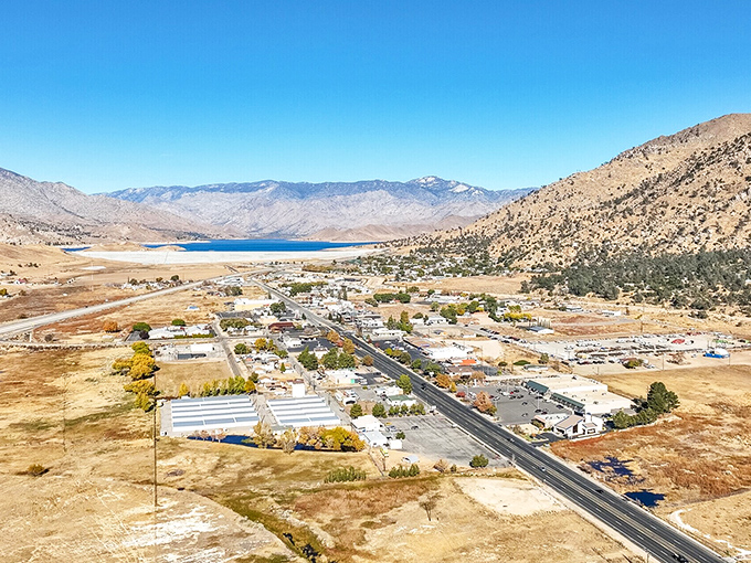 Lake Isabella's marina dotted with boats looks like a child's bathtub toys arranged by a very meticulous giant.