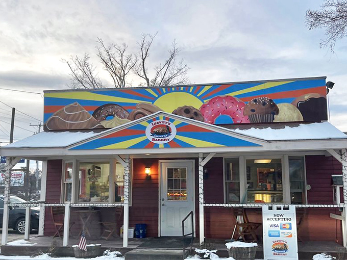 This colorful mural celebrates the joy of fresh-baked goods with artistic flair and hometown pride. 