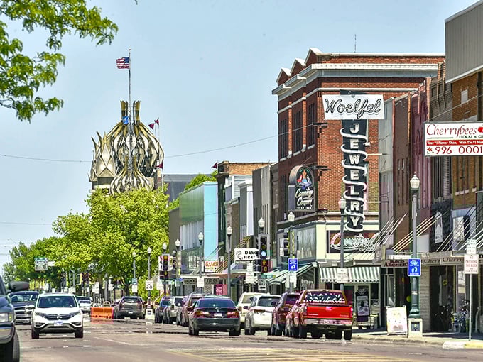 Mitchell's famous main street proves that tourist attractions and affordable living can coexist in perfect prairie harmony. 